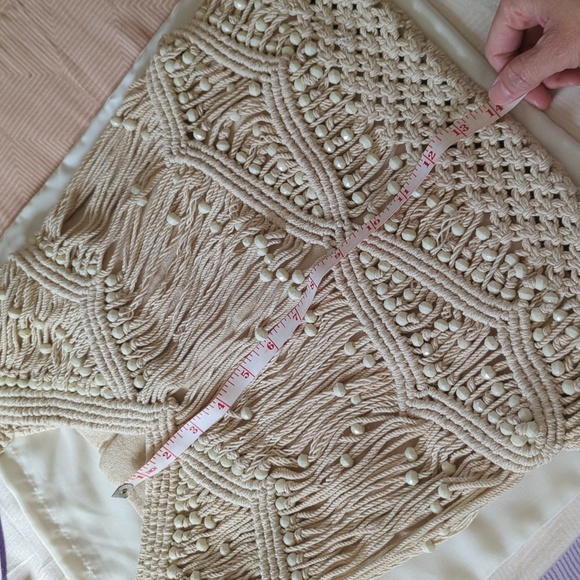 Zara | Bags | Zara Macrame Rope Beaded Shoulder Tote Bag Cream Beige ...